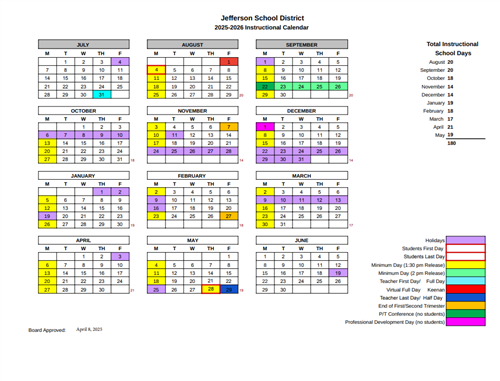 2025-2026 Instructional Calendar